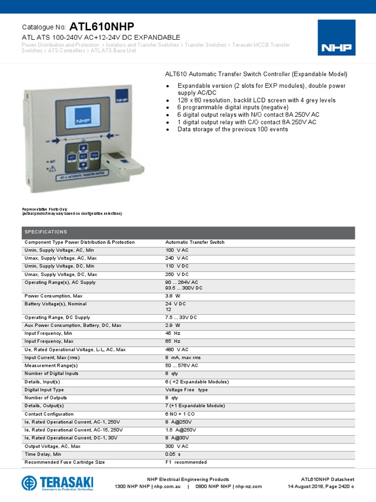 ATL610NHP: Atl Ats 100-240V Ac+12-24V DC Expandable Catalogue No | PDF ...