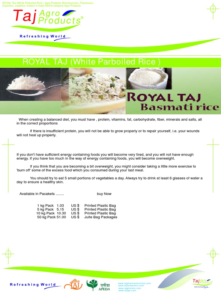 ROYAL TAJ (White Parboiled Rice) Agro Products Manufacturers ...