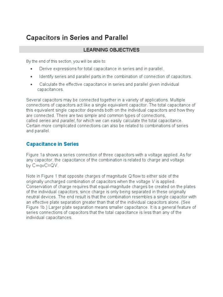 Capacitors in Series and Parallel | PDF | Teaching Methods & Materials | Science & Mathematics