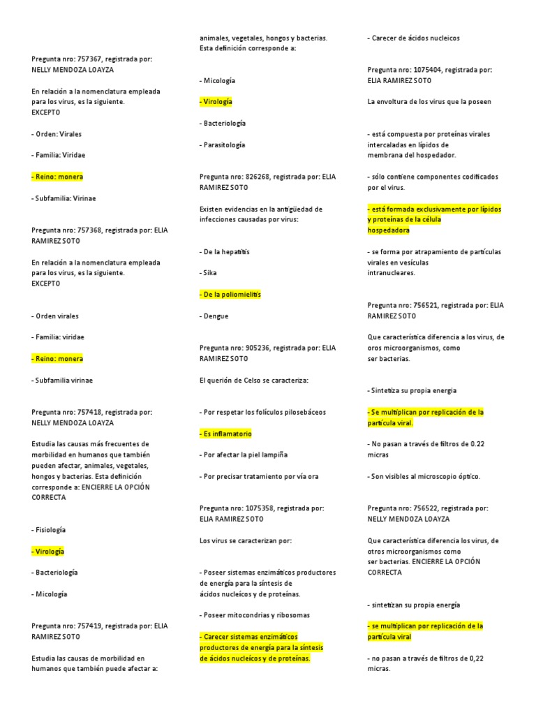 Banco de Preguntas Micologia y Virologia | PDF | Virus | VIH