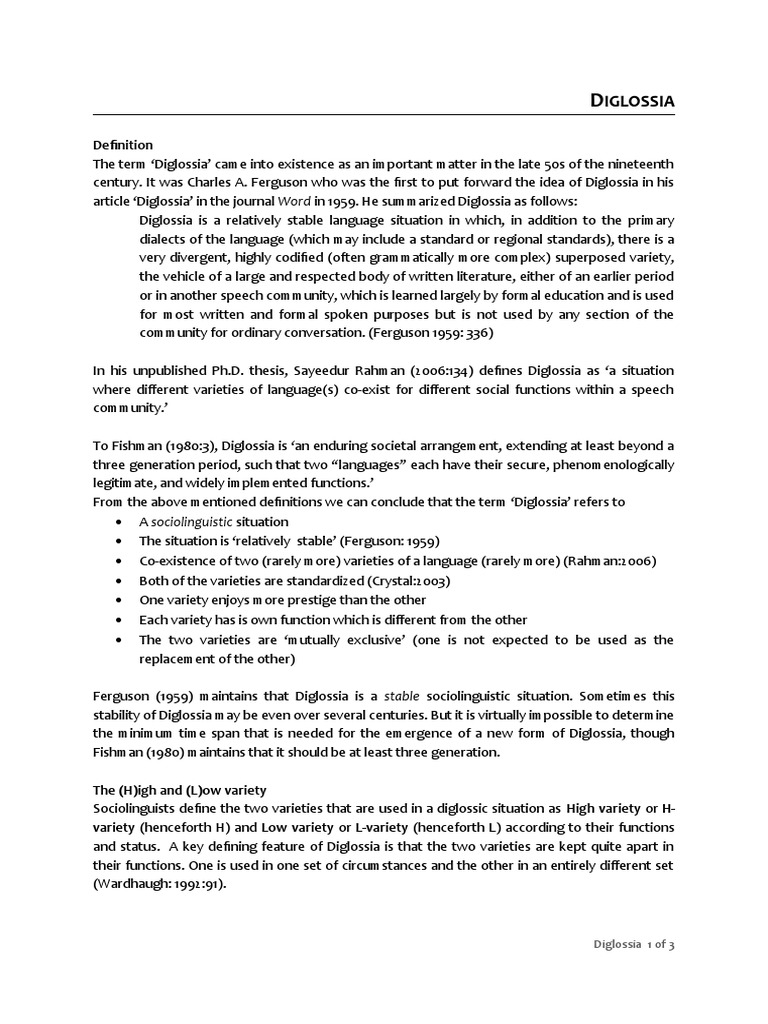 Diglossia | PDF | Human Communication | Linguistics