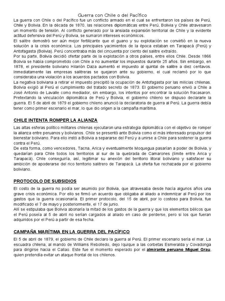 Guerra Con Chile o Del Pacífico | PDF | Perú | Bolivia