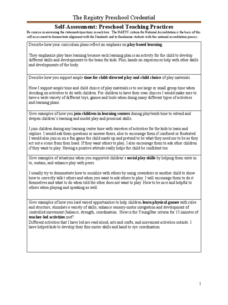 Pre Self Assessment Preschool Teaching Practices | PDF | Syllable ...