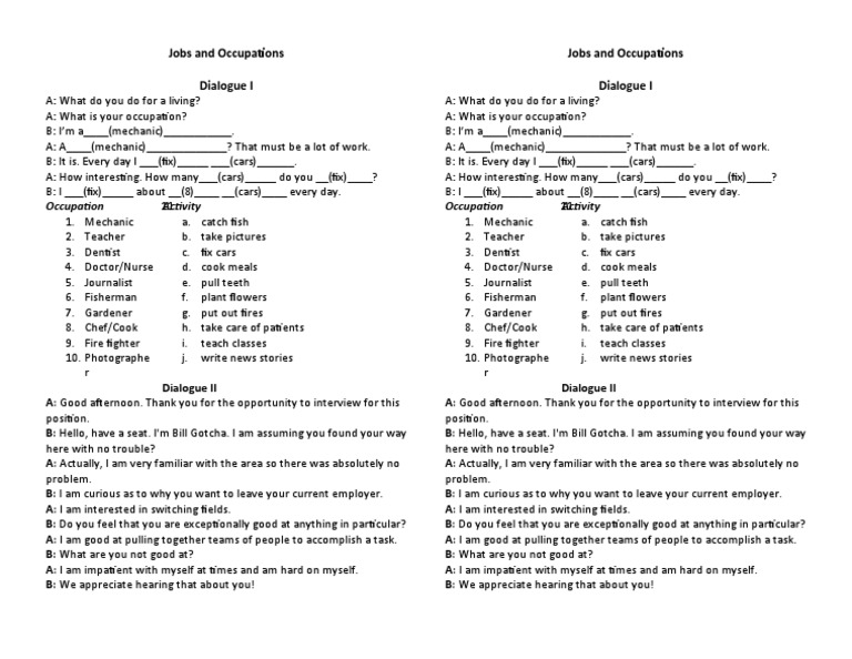 Dialogue - Jobs and Occupations | PDF | Language Arts & Discipline ...