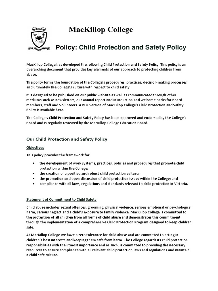 MacKillop College Child Safety Policy | PDF | Child Protection | Safety