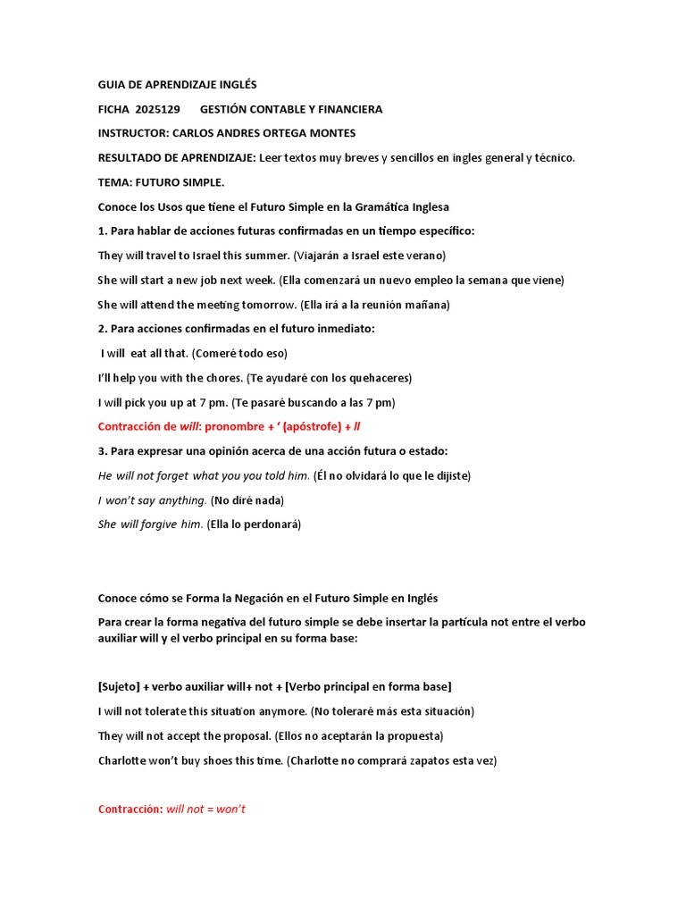 Futuro Simple Ingles Pdf Gramática Morfología Lingüística