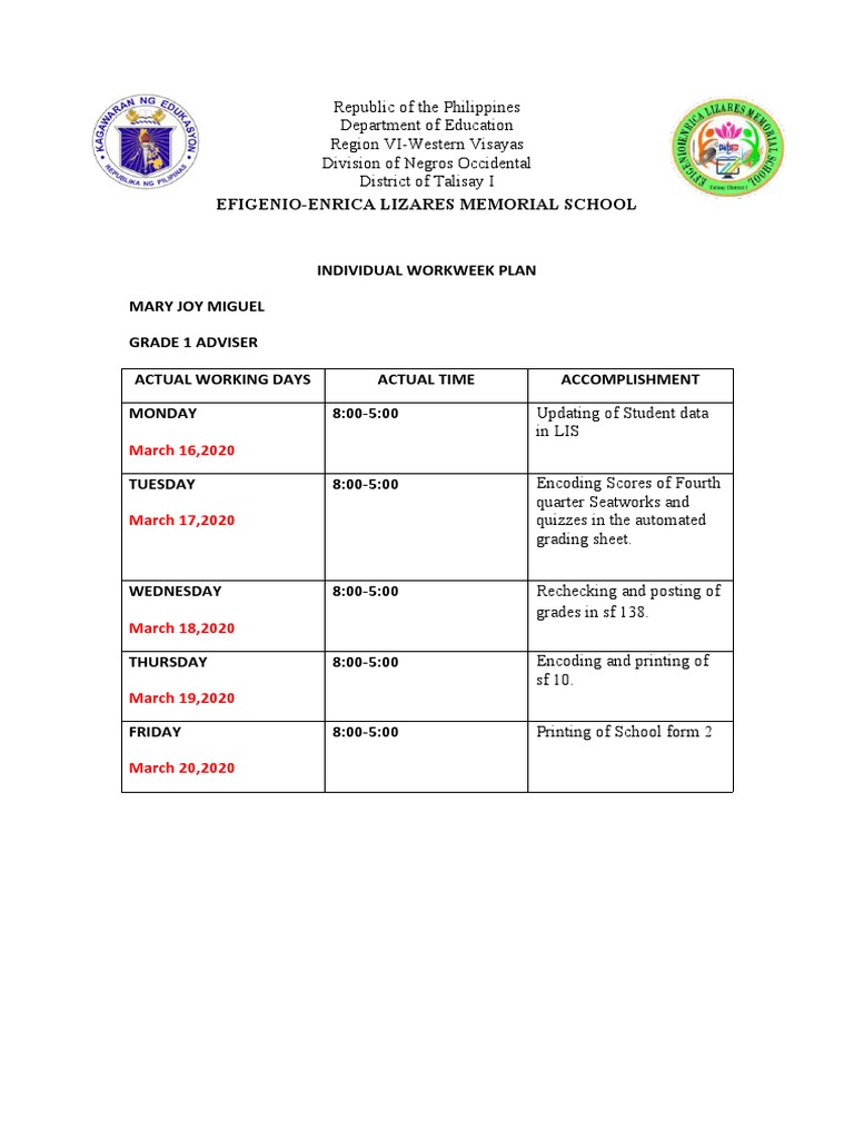 Work Week Plan | PDF | Business