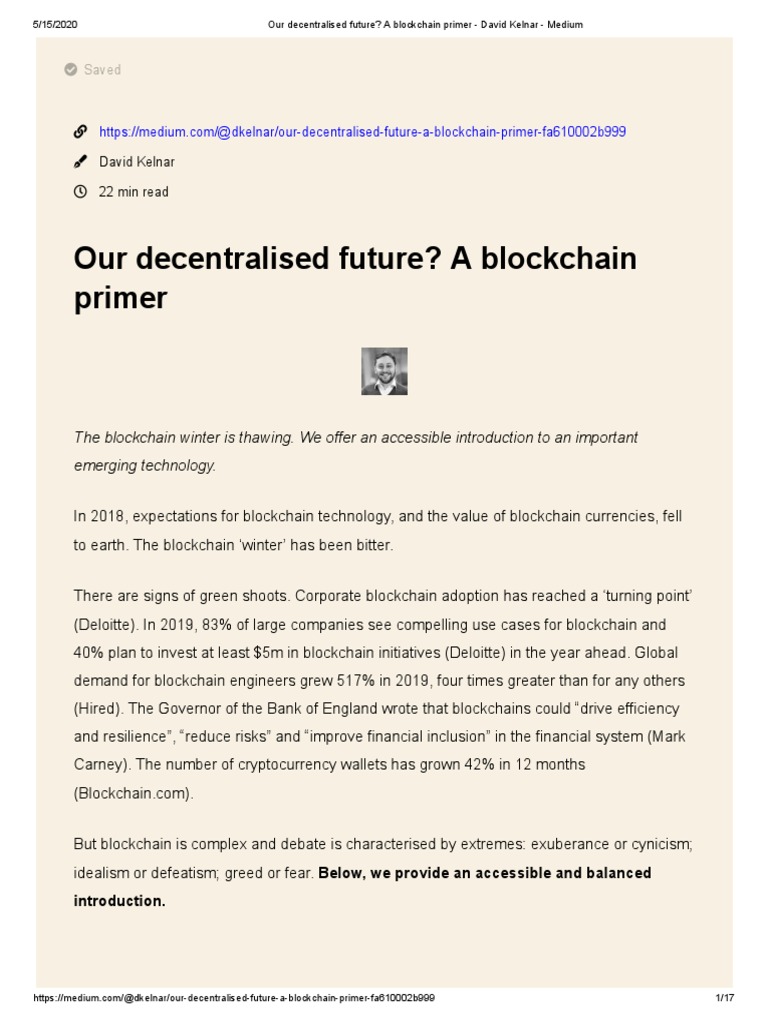 Our Decentralized Future A Blockchain Primer | PDF | Computers ...
