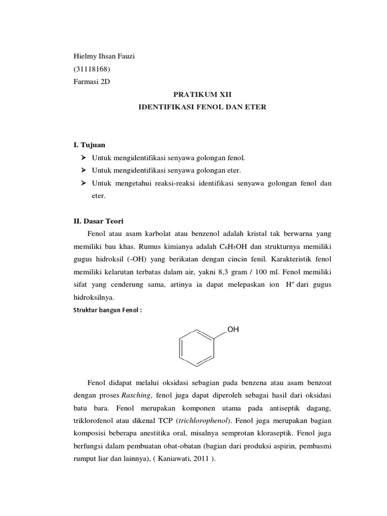Hielmy Ihsan Fauzi - Farmasi2D - Identifikasi Fenol & Eter PDF | PDF