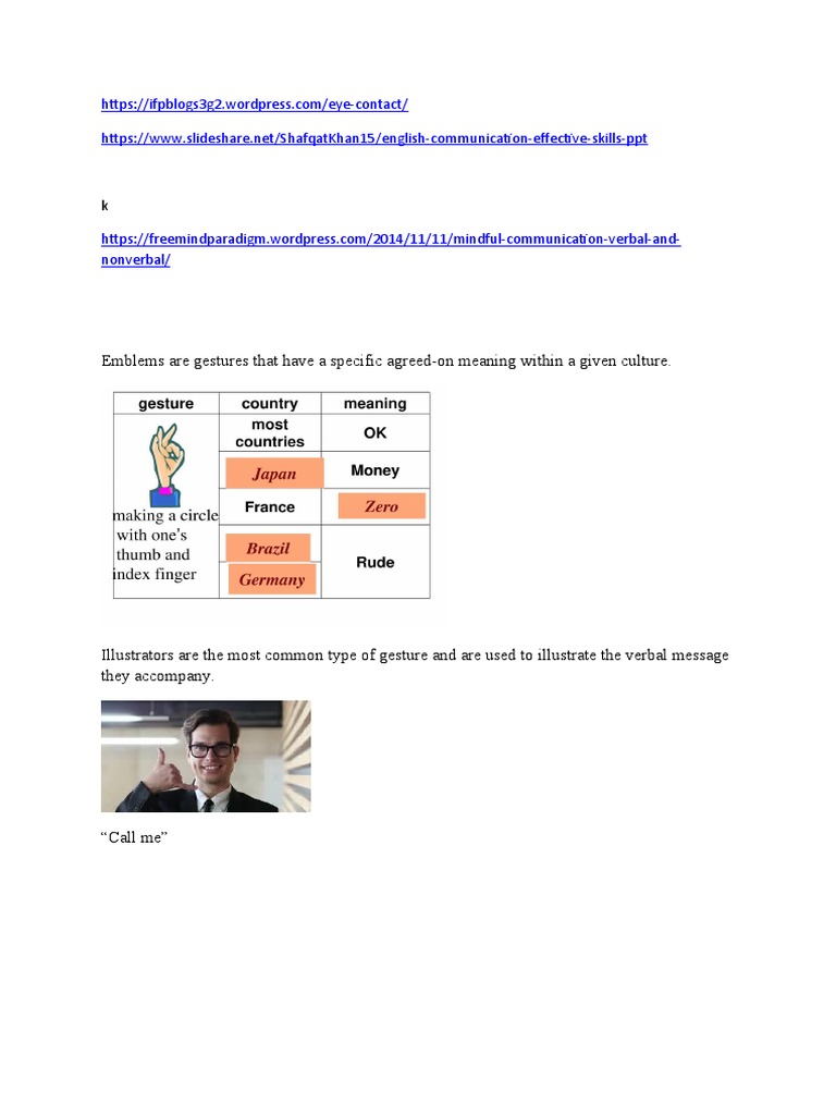 Emblems Are Gestures That Have A Specific Agreed-On Meaning Within A ...