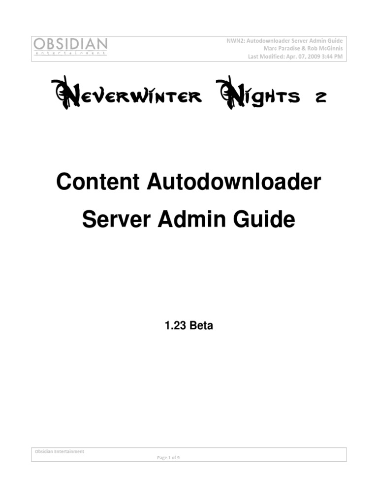 NWN2 Server Admin Guide | PDF | Cache (Computing) | Computer File