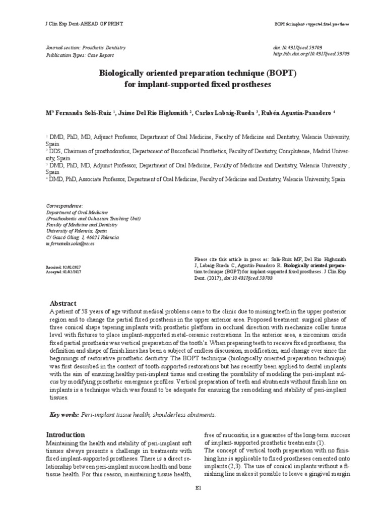 Biologically Oriented Preparation Technique (BOPT) For Implant ...