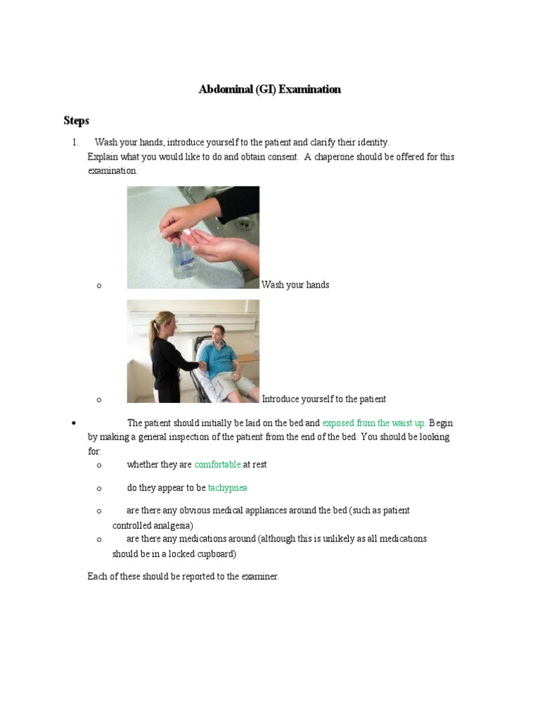 Abdominal (GI) Examination Steps: Exposed From The Waist Up | PDF ...