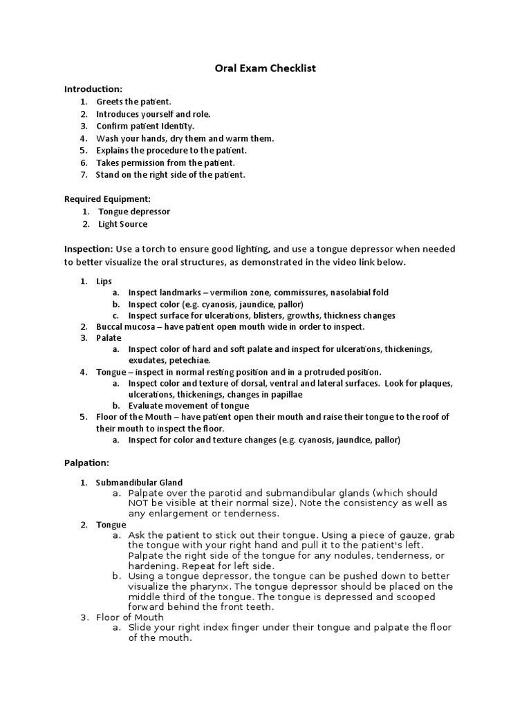 Oral Exam Checklist PRO 365 | PDF | Tongue | Mouth