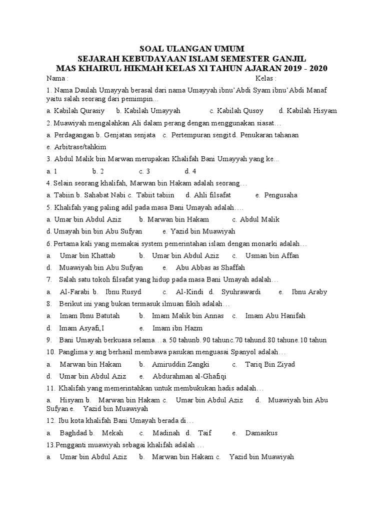 Soal Ulangan Umum Ski 2 | PDF | Perjalanan | Agama & Spiritualitas