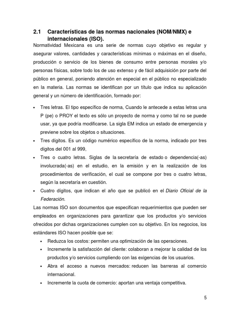 2.1 Características de Las Normas Nacionales (NOM/NMX) e Internacionales (ISO) | PDF ...
