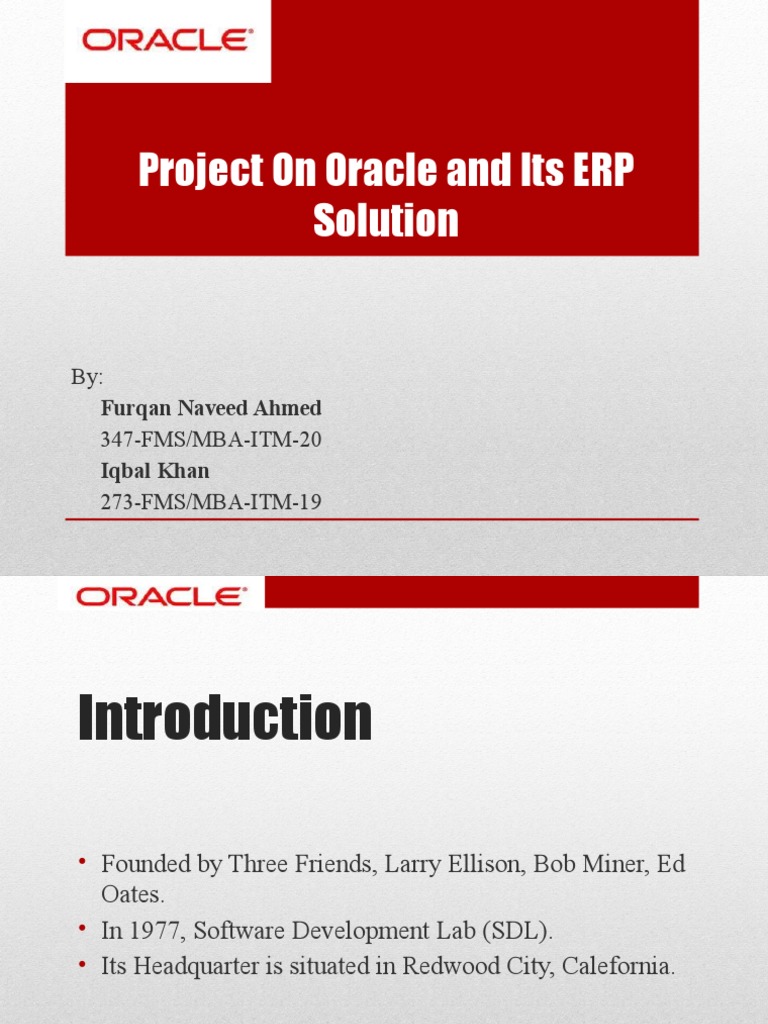 Project On Oracle and Its ERP Solution | PDF | Oracle Corporation ...