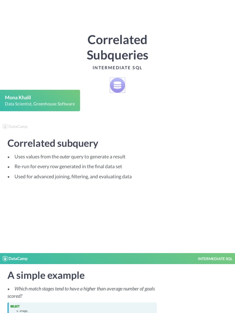 Correlated Subqueries: Mona Khalil | PDF | Sql | Data