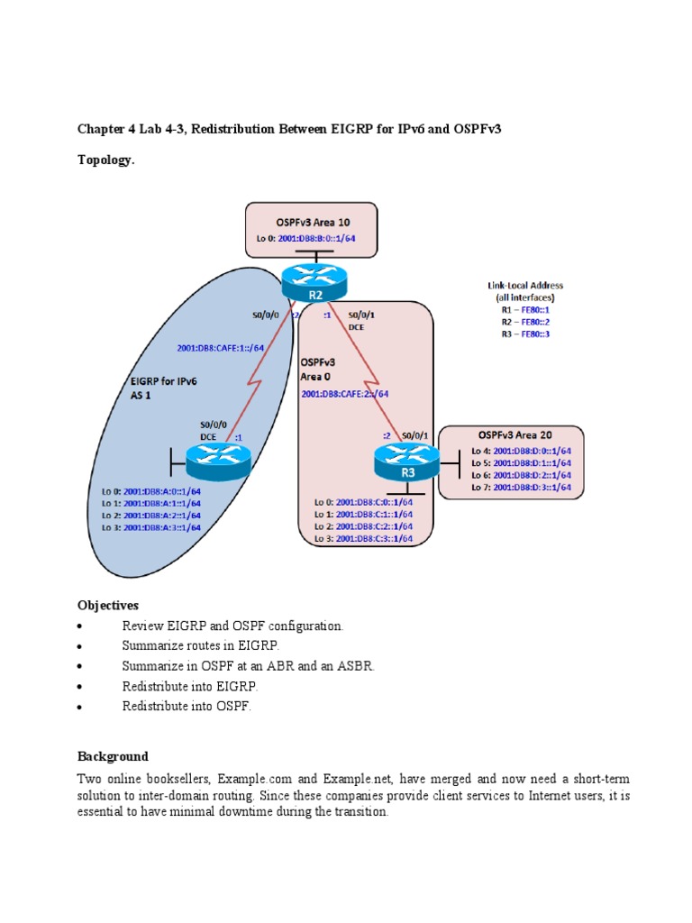 Chapter 4 Lab 4-3, Redistribution Between Eigrp For Ipv6 and Ospfv3 Topology | PDF | I Pv6 ...