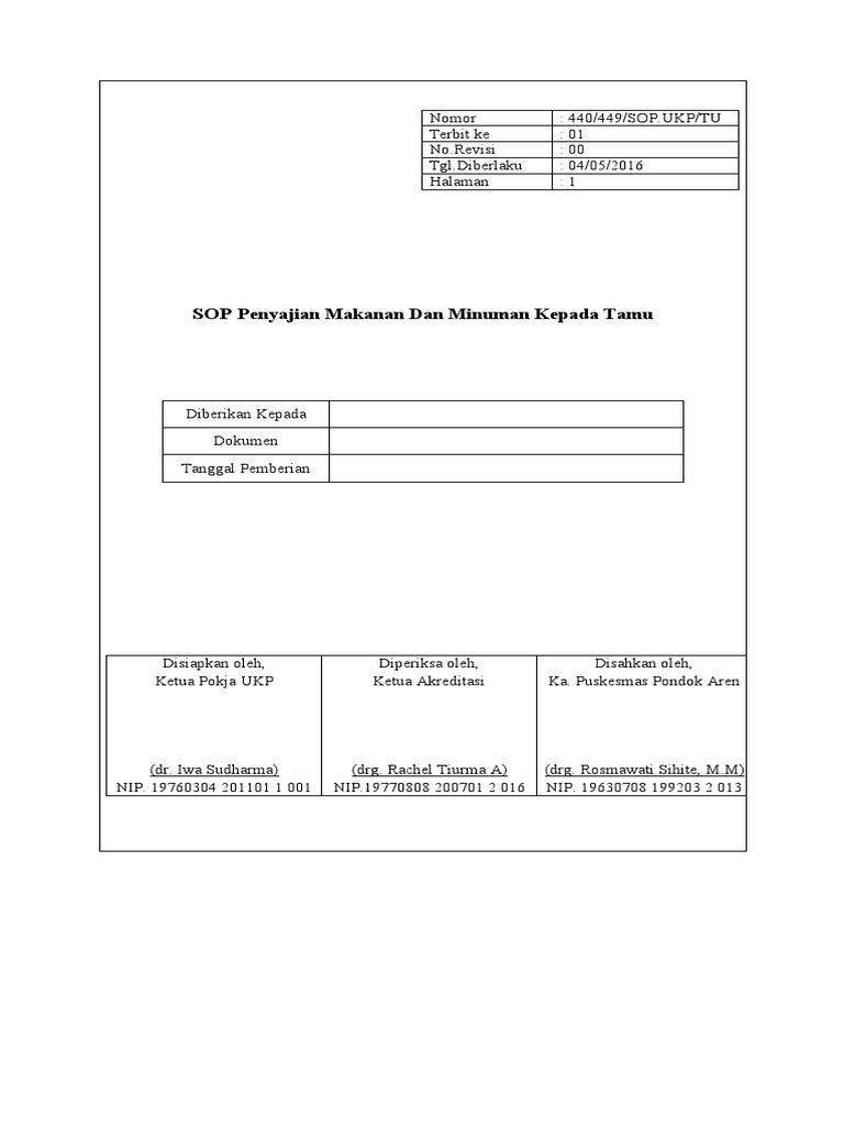 UKP SOP Penyajian Makanan Dan Minuman Kepada Tamu Rev | PDF