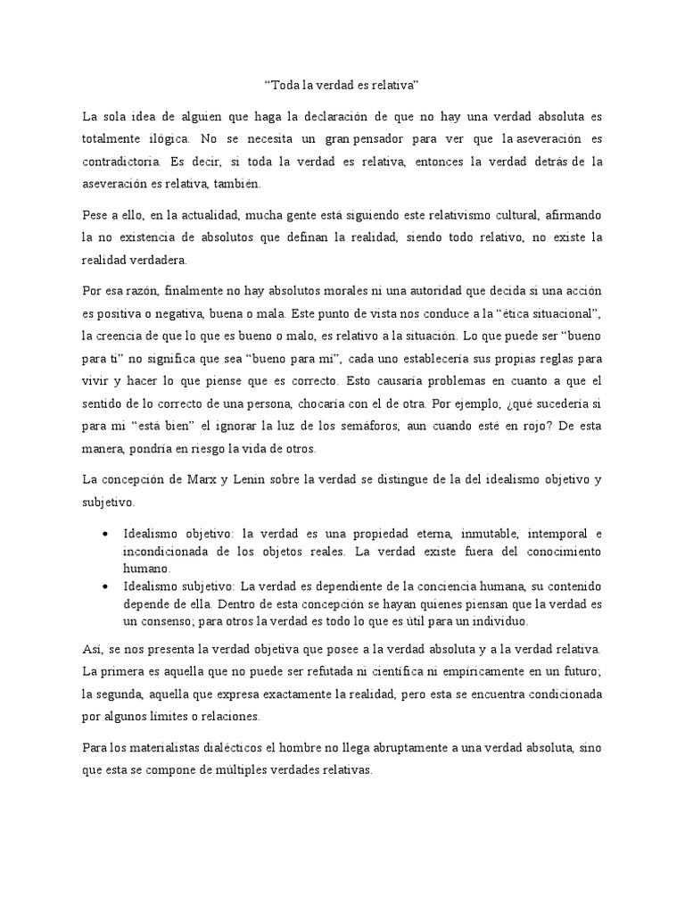 Toda La Verdad Es Relativa | PDF | Verdad | Platón