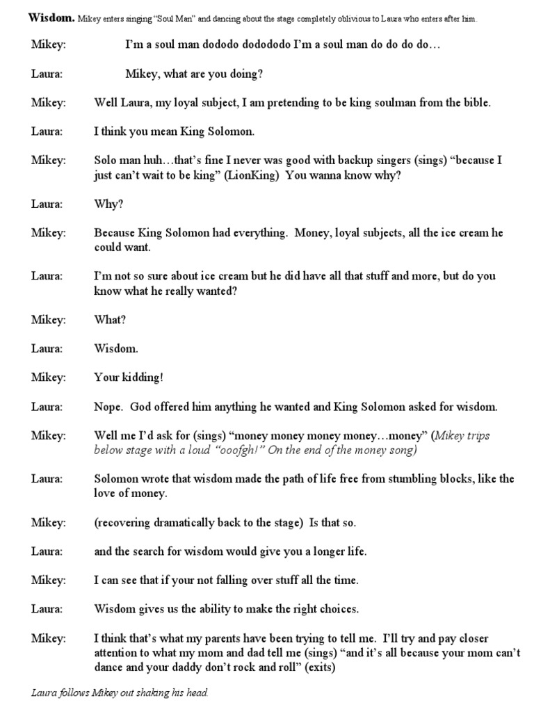 Wisdom Puppet Skit | PDF | Mystery, Thriller & Crime Fiction