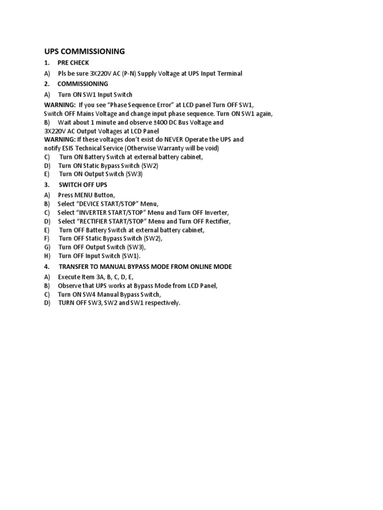 UPS Commissioning and Operation Guide | PDF