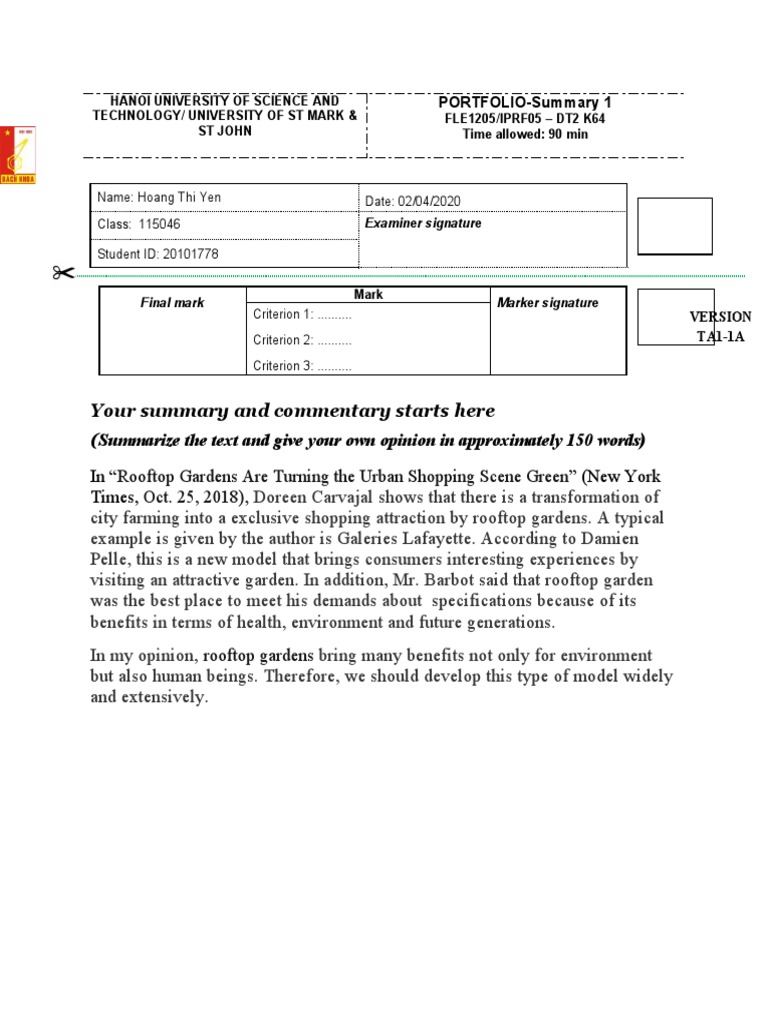 Summary 1 - Answer Sheet | PDF