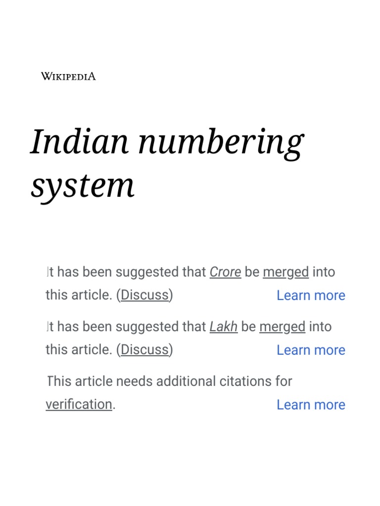 Indian Numbering System - Wikipedia PDF | Download Free PDF ...