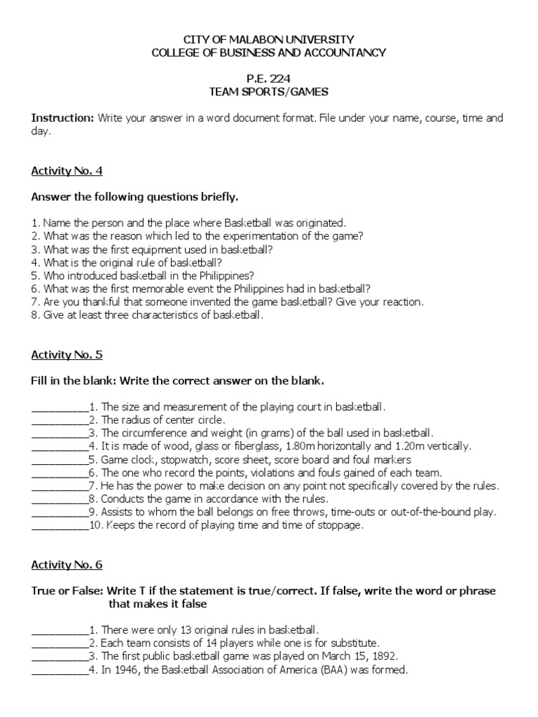 Cba Pe-224 Activity-4-To-7 | PDF | Sports | Team Sports