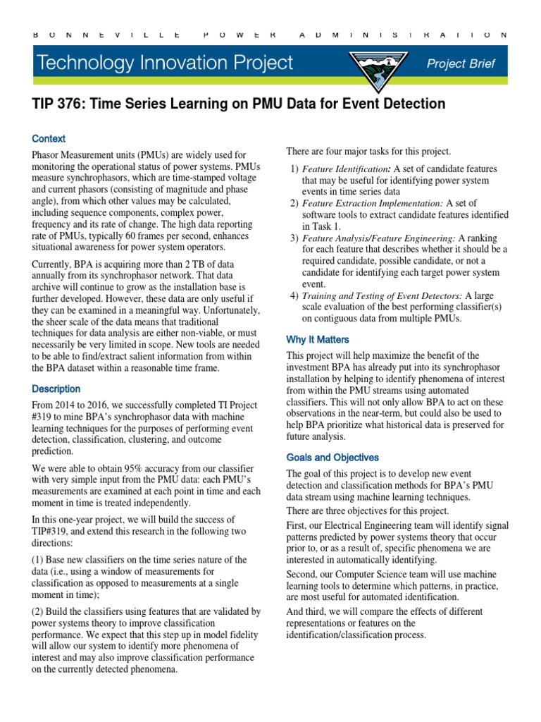 TIP 376: Time Series Learning On PMU Data For Event Detection | PDF | Statistical Classification ...