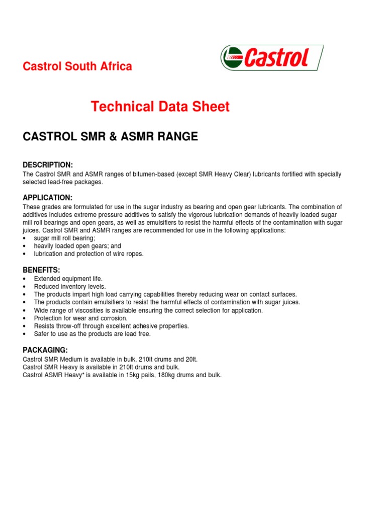 Technical Data Sheet: Castrol South Africa | PDF | Lubricant | Wear