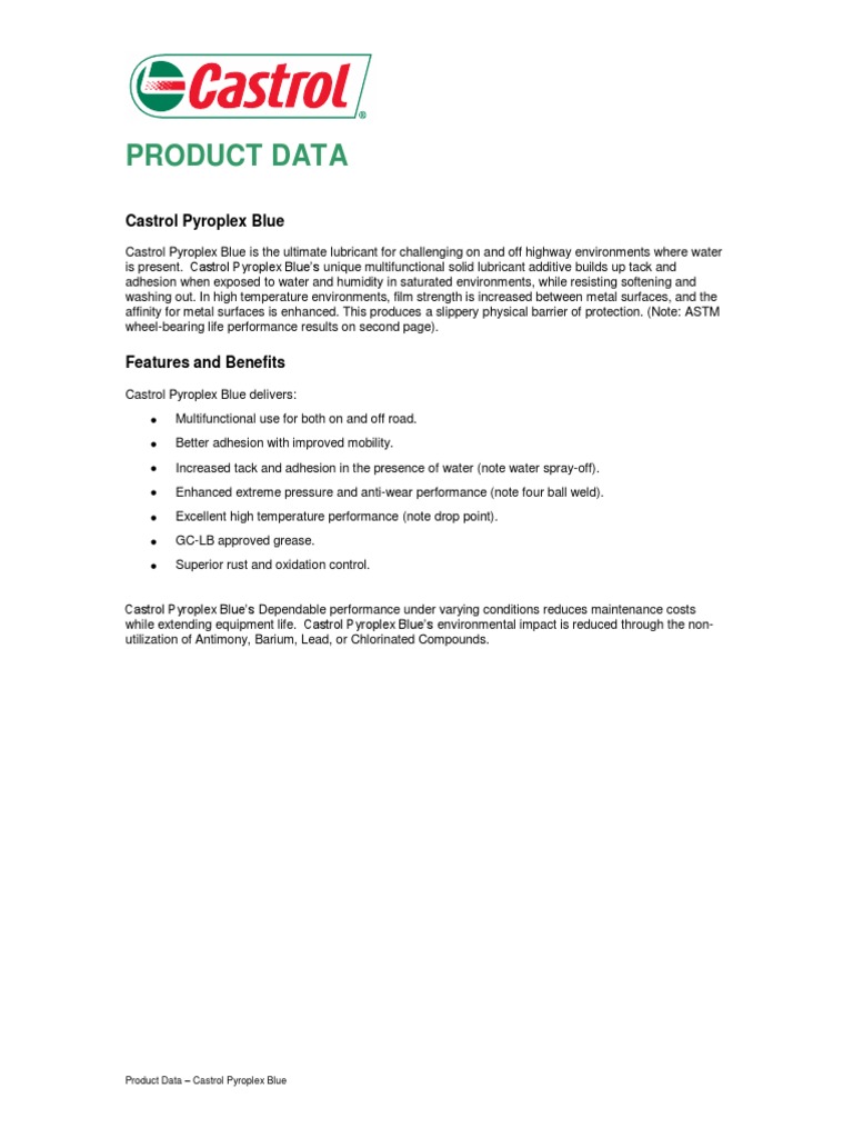 Castrol Pyroplex Blue - Data Sheet | PDF | Chemistry | Chemical Substances