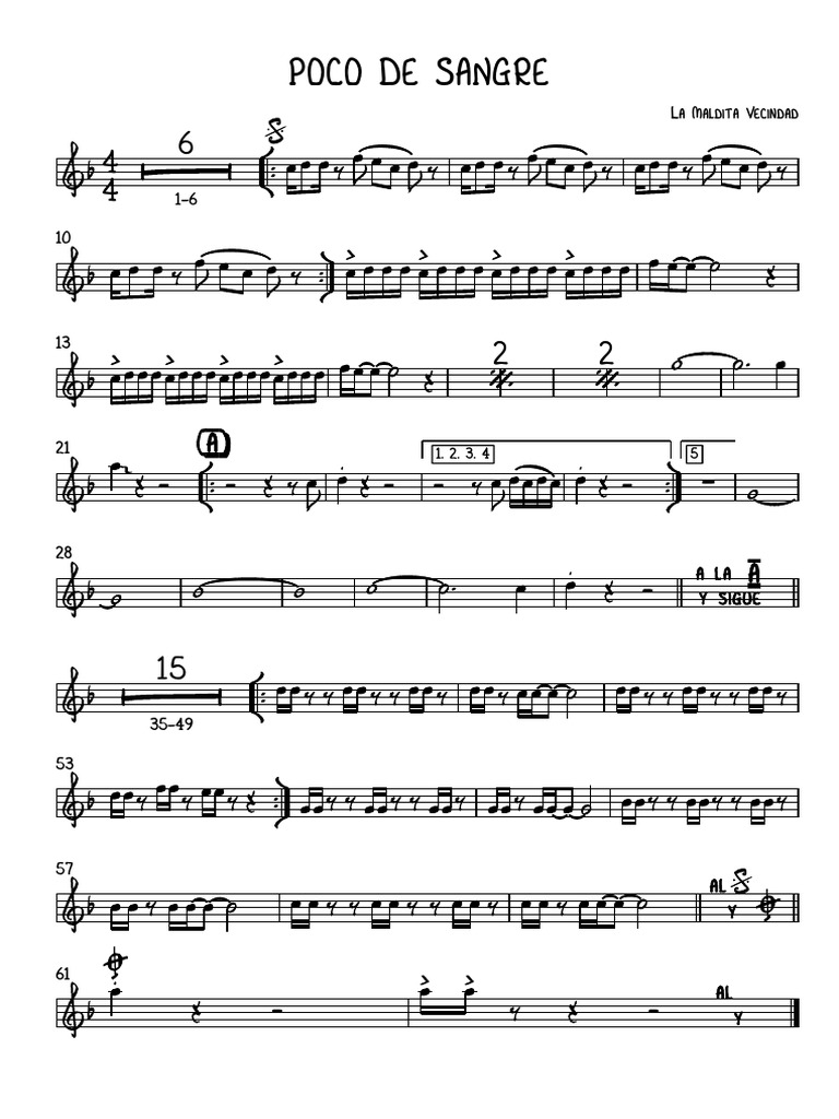POCO de SANGRE Sax Tenor - Partitura Completa | PDF