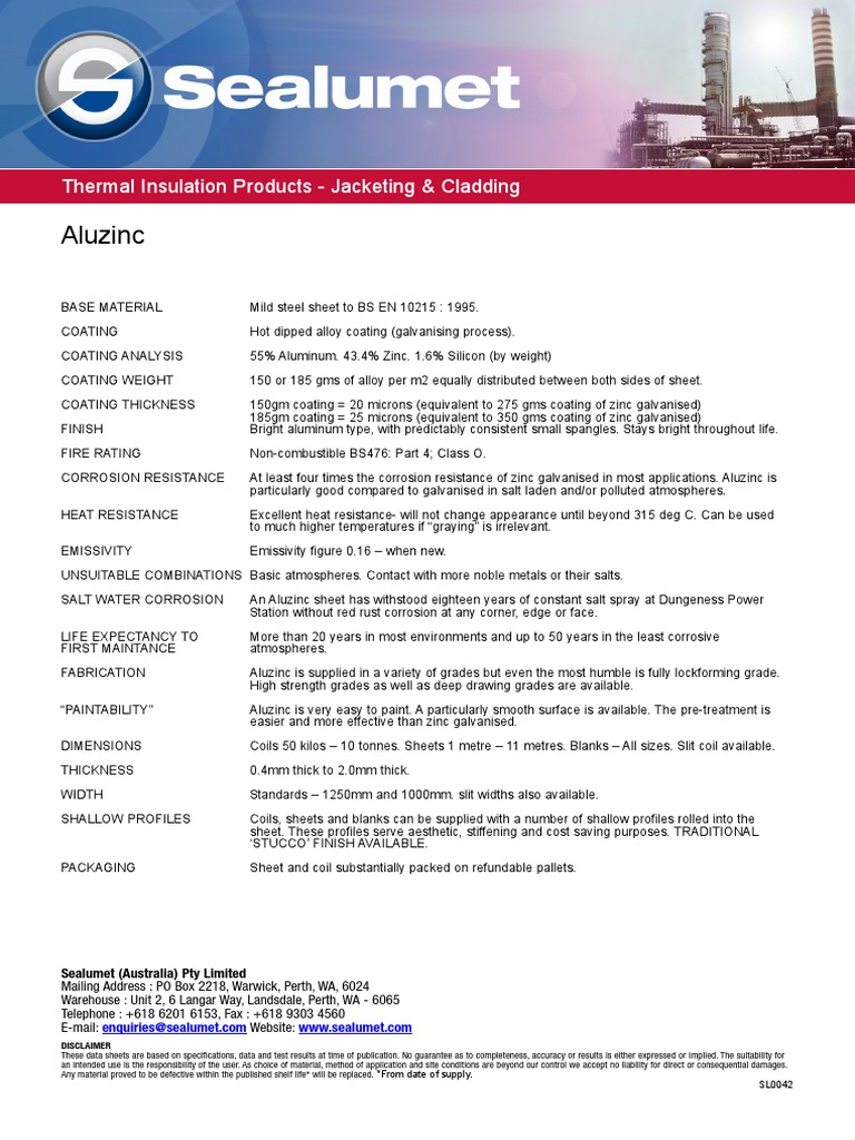 Aluzinc: Thermal Insulation Products - Jacketing & Cladding | PDF ...