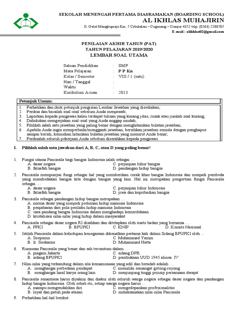 Soal PAT PPKn Kelas VIII SMP | PDF | Ilmu Sosial | Kajian Bahasa Asing