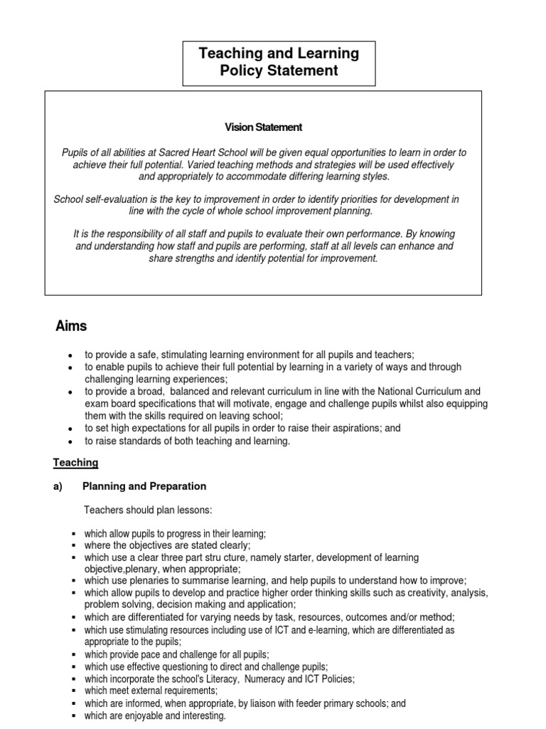 Teaching Learning Policy Statement | PDF | Teachers | Curriculum