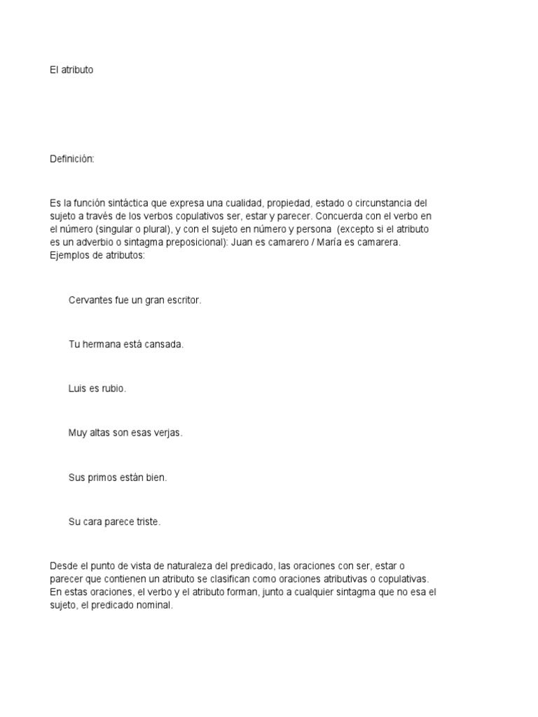 El Atributo | PDF | Verbo | Asunto (gramática)