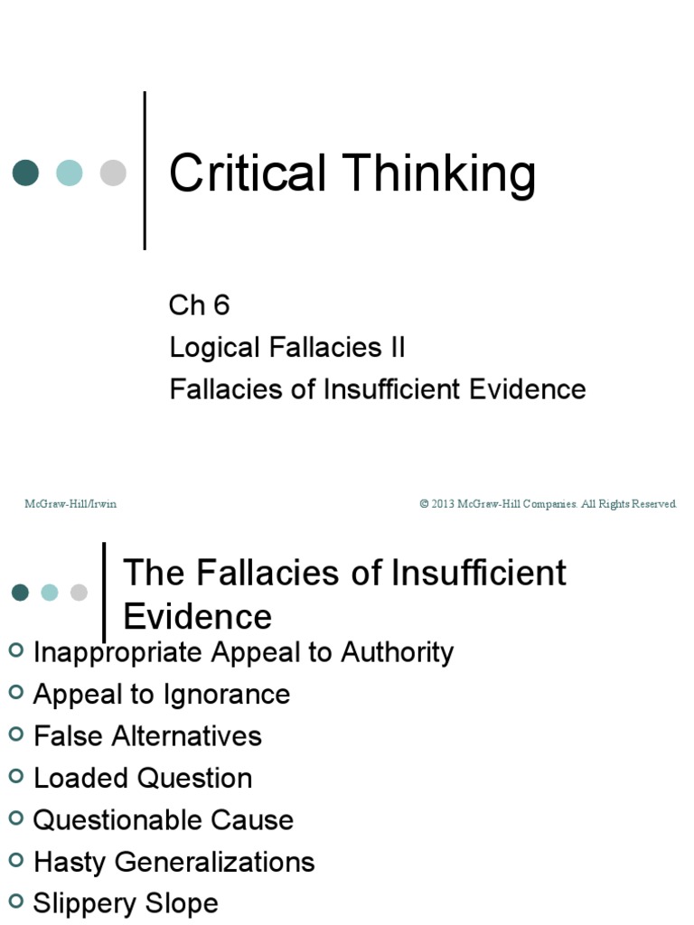 Critical Thinking: Ch6 Logical Fallacies II Fallacies of Insufficient ...