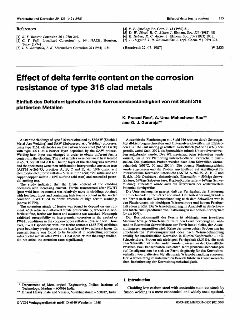 Delta Ferrite On Corrosion | PDF | Metallurgy | Materials