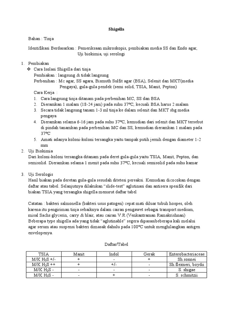 Prosedur Isolasi Shigella | PDF