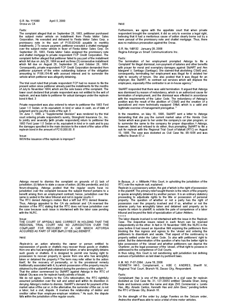 Replevin Latest | PDF | Lawsuit | Complaint