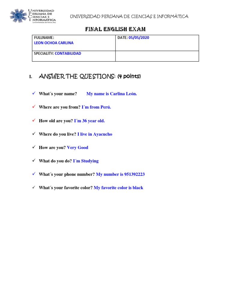 Final English Exam: Answer The Questions: (4 Points) | PDF