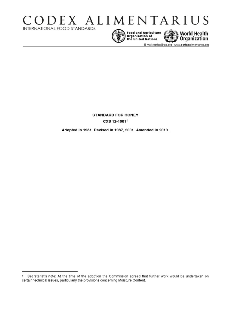 CXS 12-1981 (2019) .Standard For Honey | PDF | Honey | Sucrose