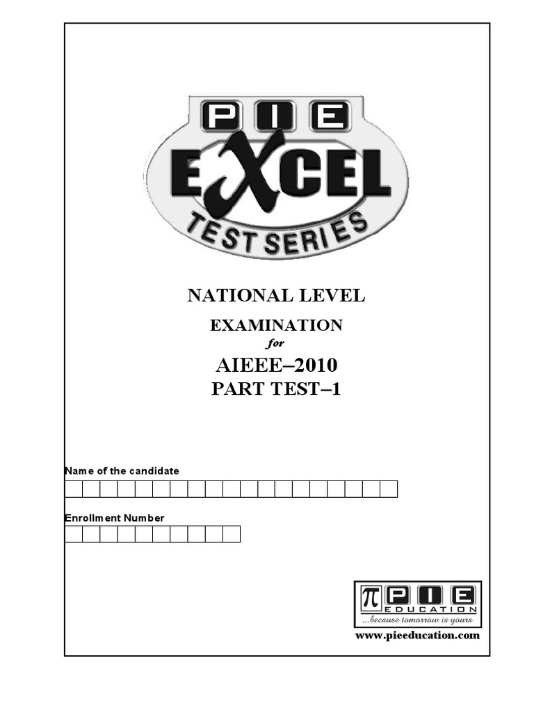 AIEEE 2010 Part Test 1 Cover Page | PDF