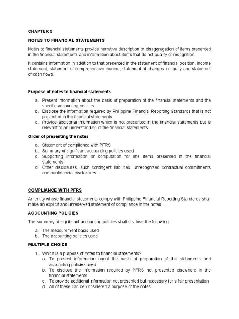 CHAPTER 3 Notes To Financial Statements | PDF | Financial Statement ...