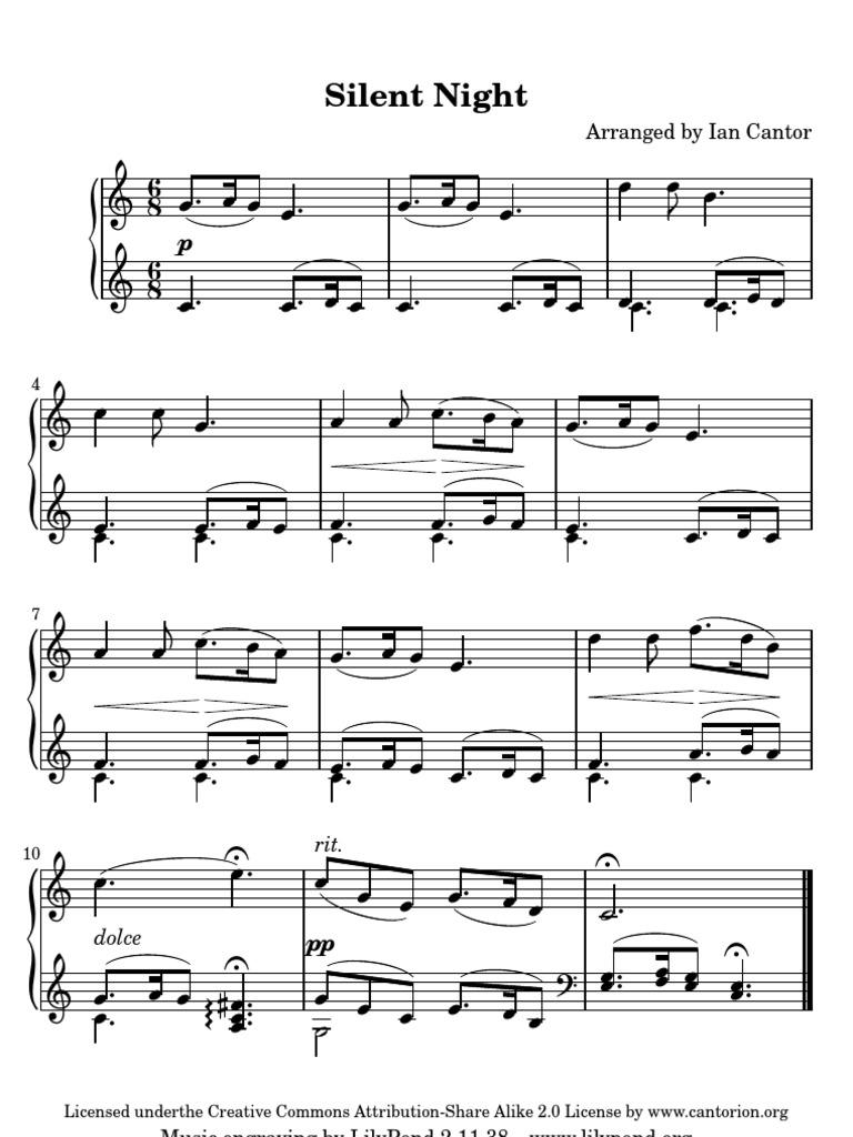 Silent Night Piano Sheet Arranged by Ian Cantor | PDF