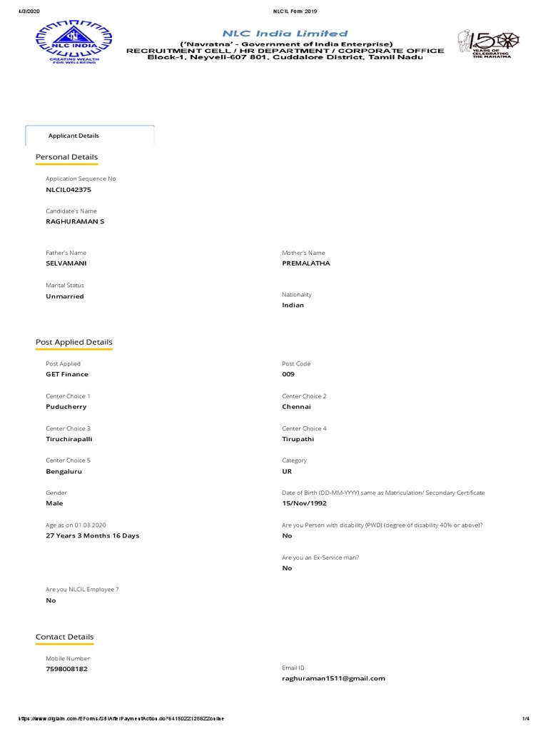 NLCIL Form 2019 PDF | PDF | Academic Degree | Academia