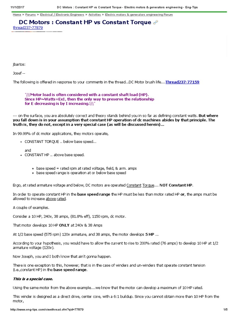 DC Motors - Constant HP Vs Constant Torque - Electric Motors ...