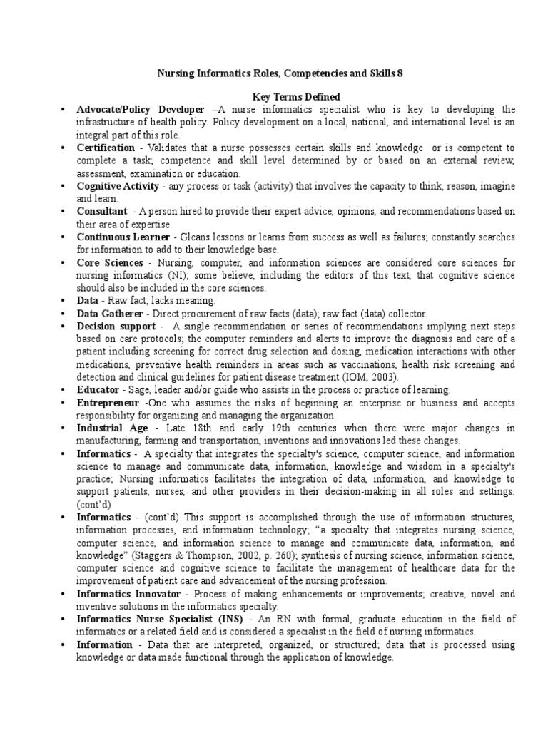 Nursing Informatics Roles, Competencies and Skills 8 | PDF | Health ...